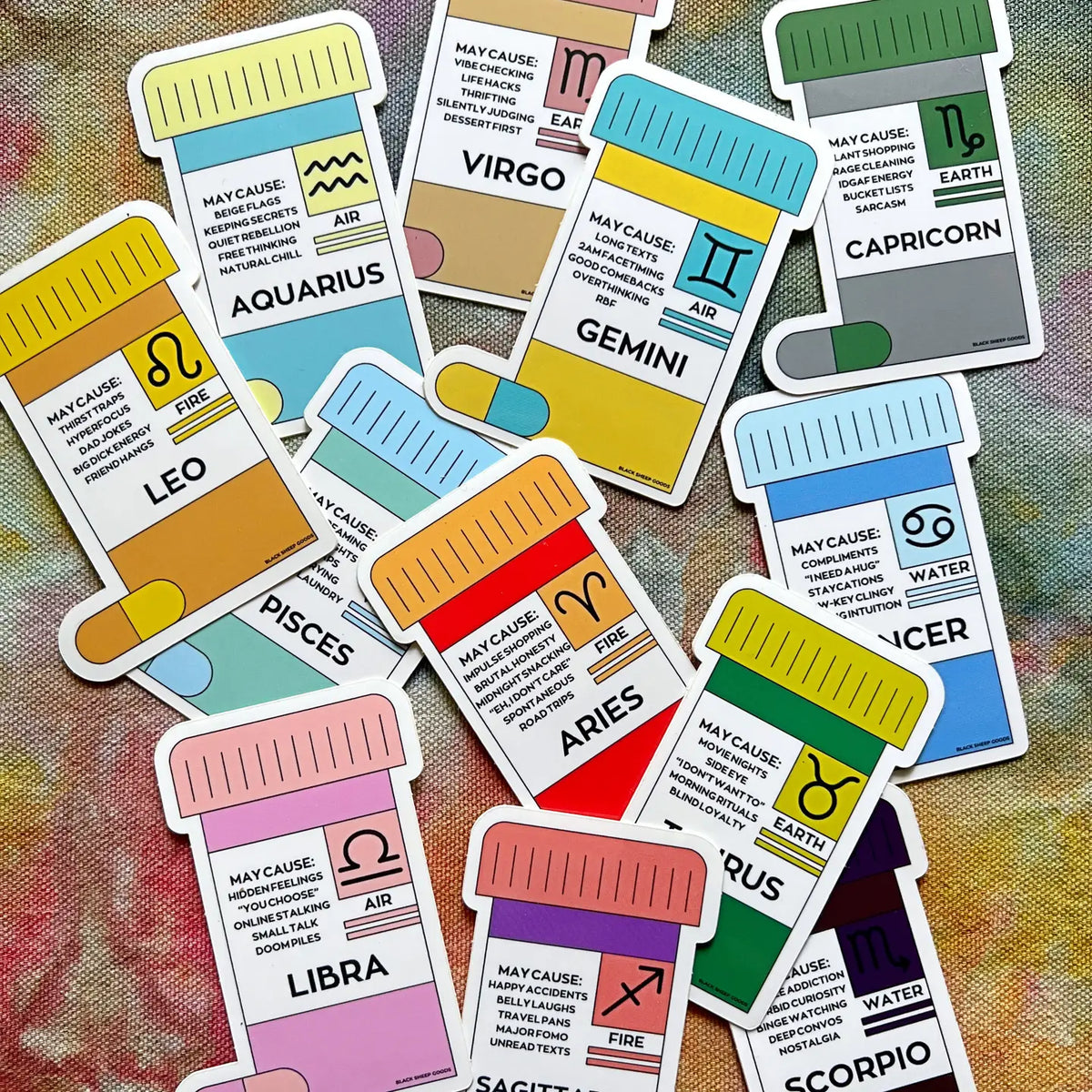 Zodiac Sign Pill Bottle Stickers — ImagiKnit